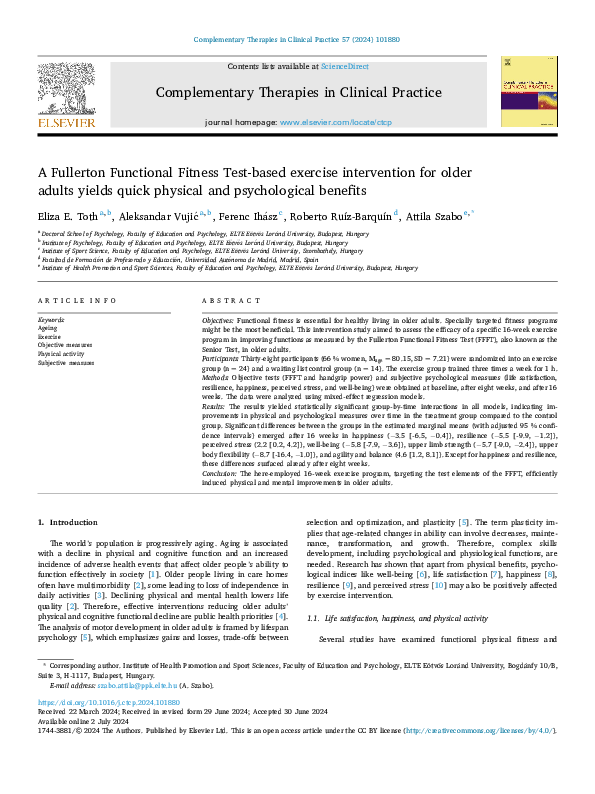 (PDF) A Fullerton Functional Fitness Test-Based Exercise Intervention ...