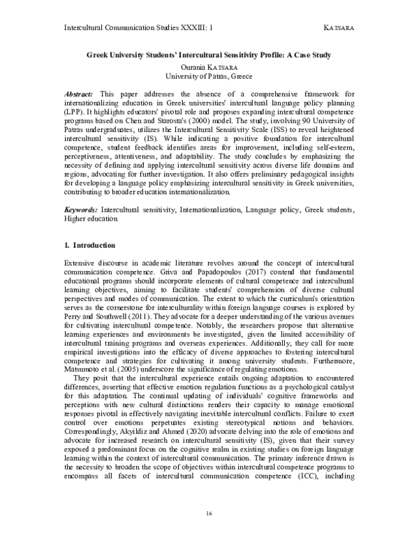 (PDF) Greek University Students' Intercultural Sensitivity Profile: A ...