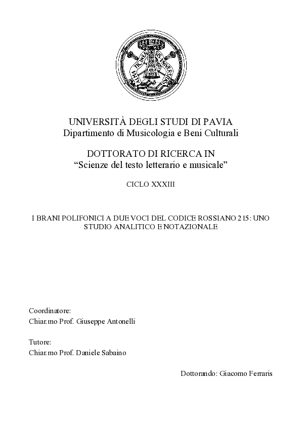 (PDF) Giacomo Ferraris tesi dottorato musicologia I brani polifonici a ...
