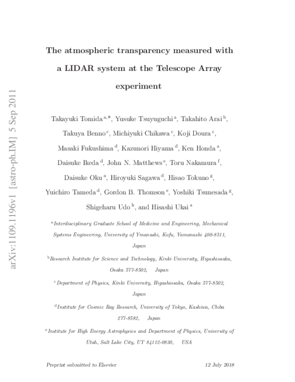 (PDF) The atmospheric transparency measured with a LIDAR system at the ...