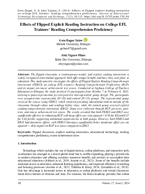 (PDF) Effects of Flipped Explicit Reading Instruction on College EFL Trainees' Reading ...