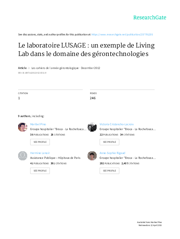 (PDF) Le laboratoire LUSAGE : un exemple de Living Lab dans le domaine ...