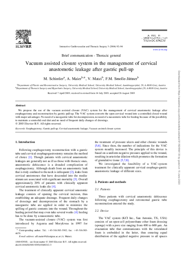 (PDF) Vacuum assisted closure system in the management of cervical ...