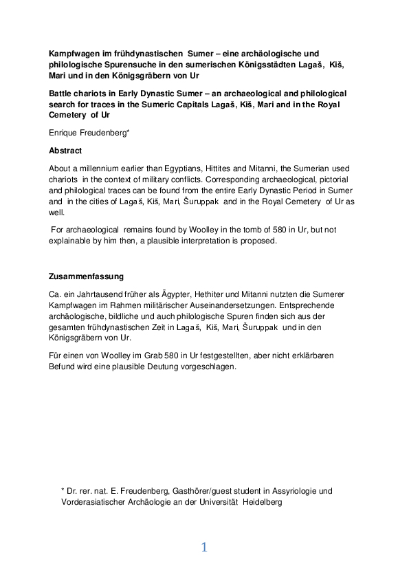 (PDF) Battle chariots in Early Dynastic Sumer – an archaeological and ...