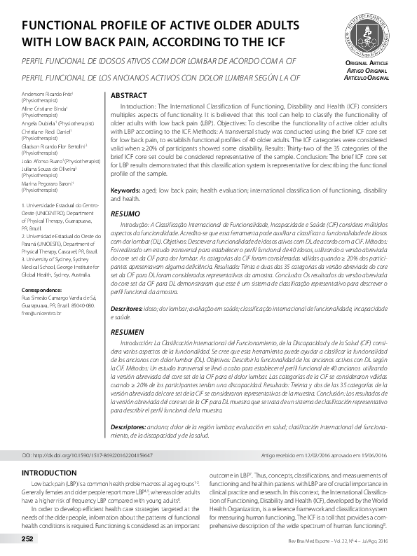 (PDF) Functional Profile of Active Older Adults with Low Back Pain
