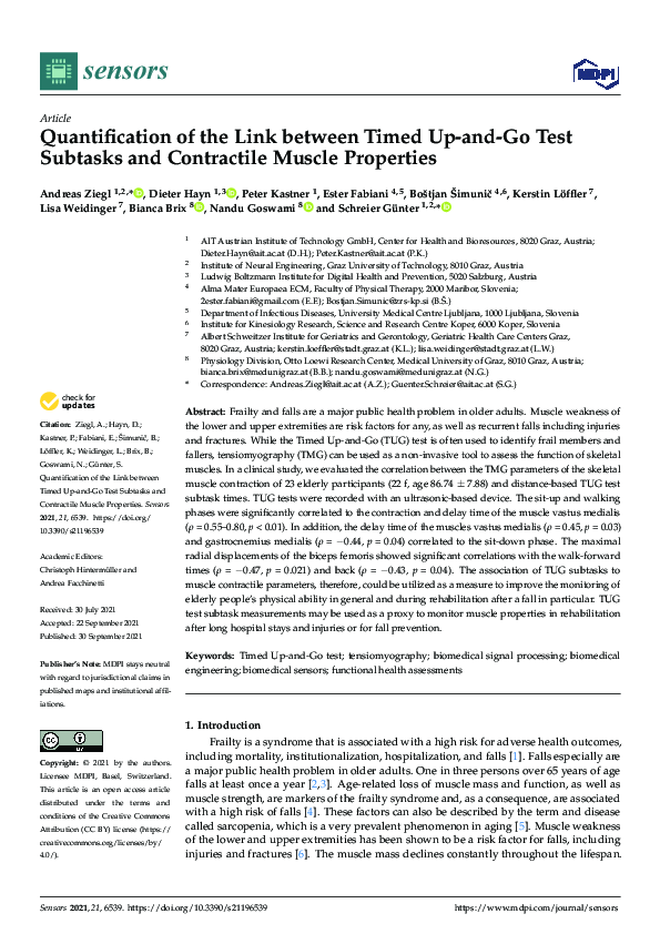 (PDF) Quantification of the Link between Timed Up-and-Go Test Subtasks ...