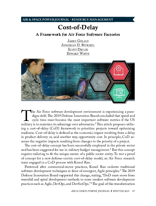 (PDF) Cost-of-Delay: A Framework for Air Force Software Factories