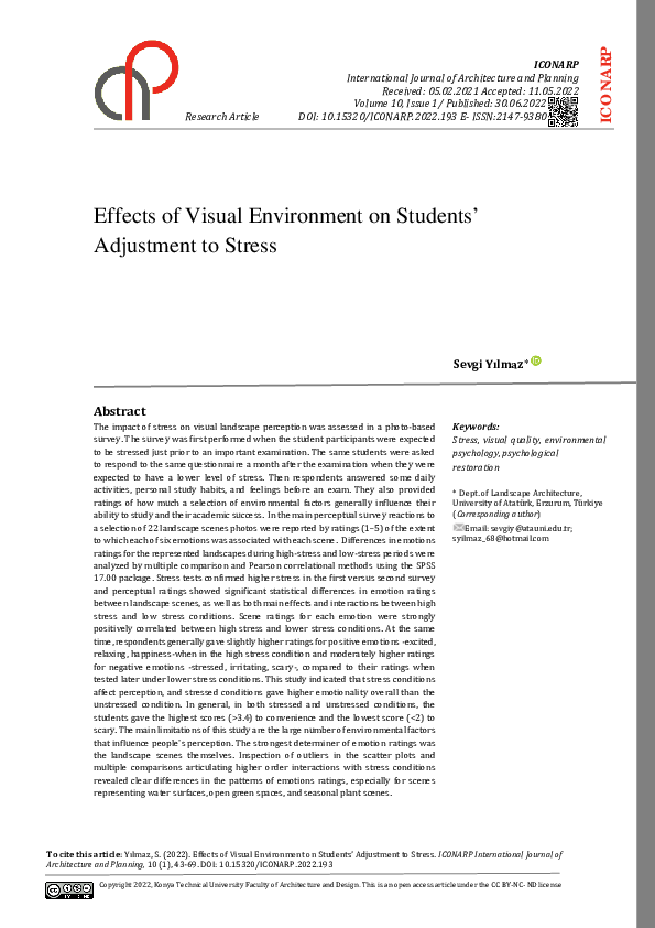 (PDF) Effects of Visual Environment on Students Adjustment to Stress