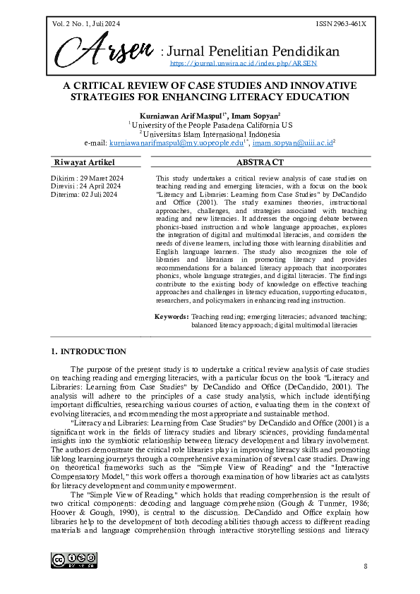 (PDF) A Critical Review of Case Studies and Innovative Strategies for Enhancing Literacy Education