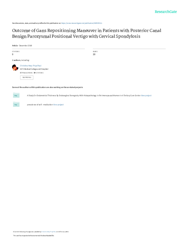 (PDF) Outcome of gans repositioning maneuver in patients with posterior ...