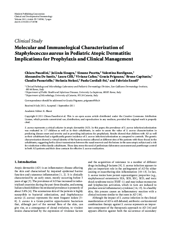 (PDF) Molecular and Immunological Characterization of Staphylococcus aureus in Pediatric Atopic ...