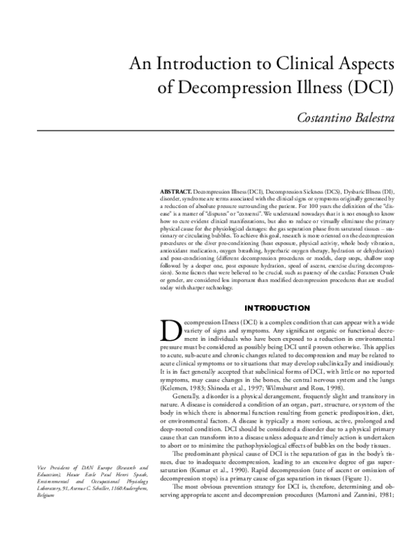 (PDF) An Introduction to Clinical Aspect of Decompression Illness (DCI)
