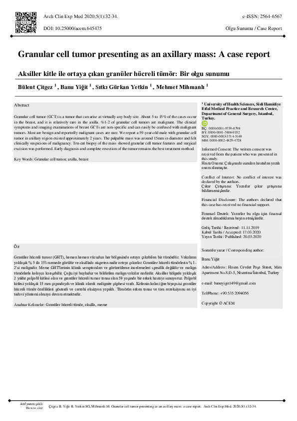 (PDF) Granular cell tumor presenting as an axillary mass: A case report ...