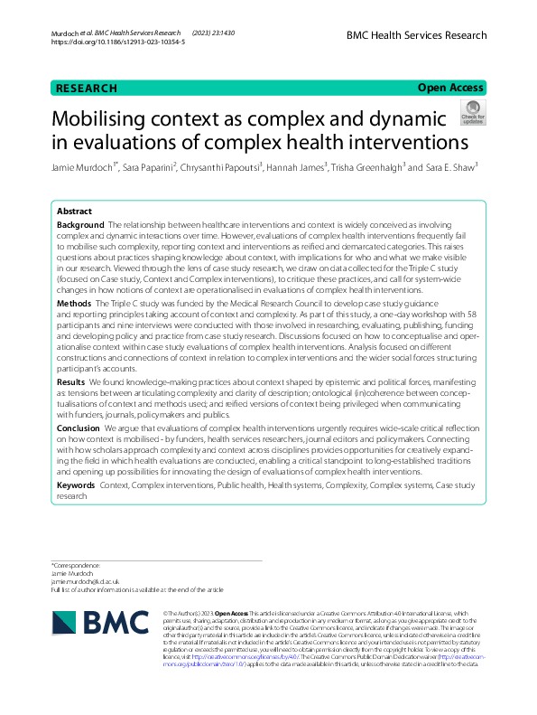 (PDF) Mobilising context as complex and dynamic in evaluations of ...