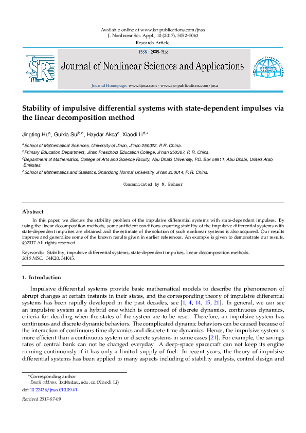 (PDF) Stability of impulsive differential systems with state-dependent ...