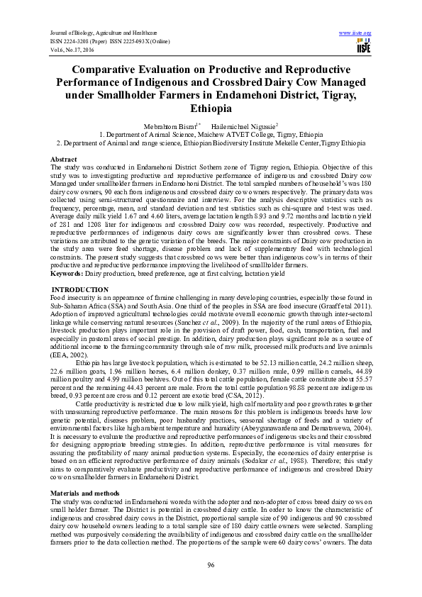 (PDF) Comparative Evaluation on Productive and Reproductive Performance of Indigenous and ...