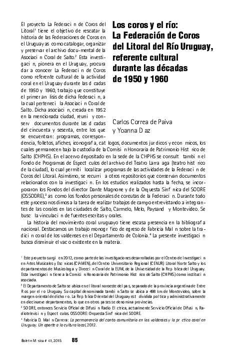 (PDF) Los coros y el río: La Federación de Coros del Litoral del Río Uruguay, referente cultural ...