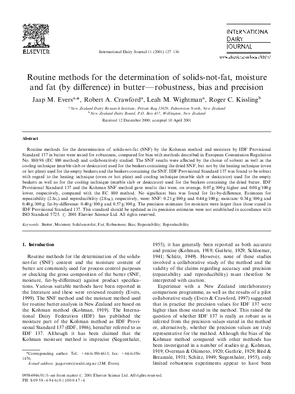 (PDF) Routine methods for the determination of solids-not-fat, moisture ...