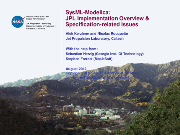 (PDF) SysML-Modelica: JPL Implementation Overview and Specification-Related Issues