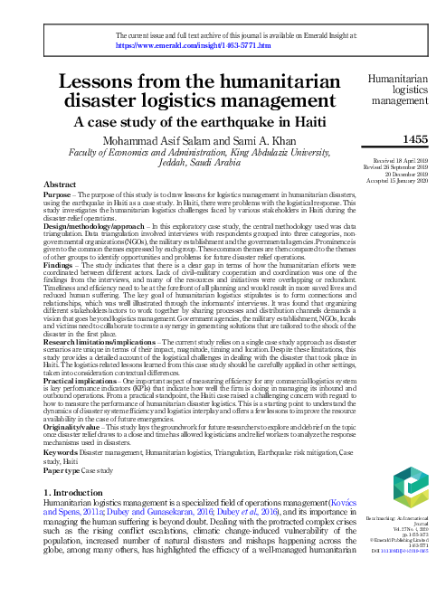 (PDF) Lessons from the humanitarian disaster logistics management