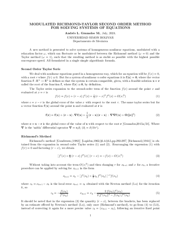 (PDF) Modulated Richmond-Taylor Second Order Method for Solving Systems of Equations