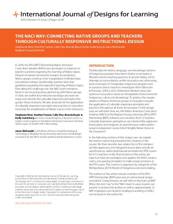 (PDF) The NACI Way: Connecting Native Groups and Teachers Through ...