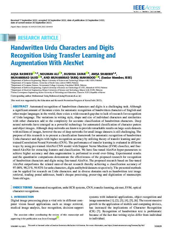Pdf Handwritten Urdu Characters And Digits Recognition Using Transfer
