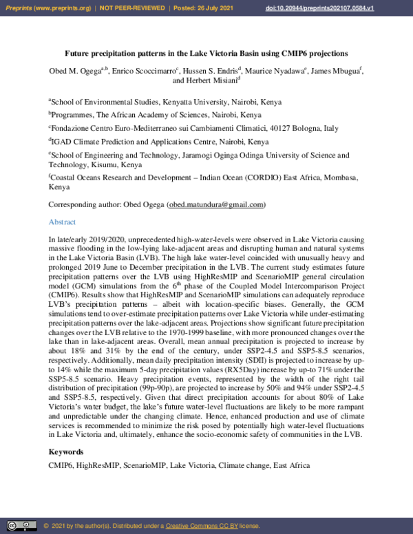 (PDF) Future Precipitation Patterns in the Lake Victoria Basin Using ...