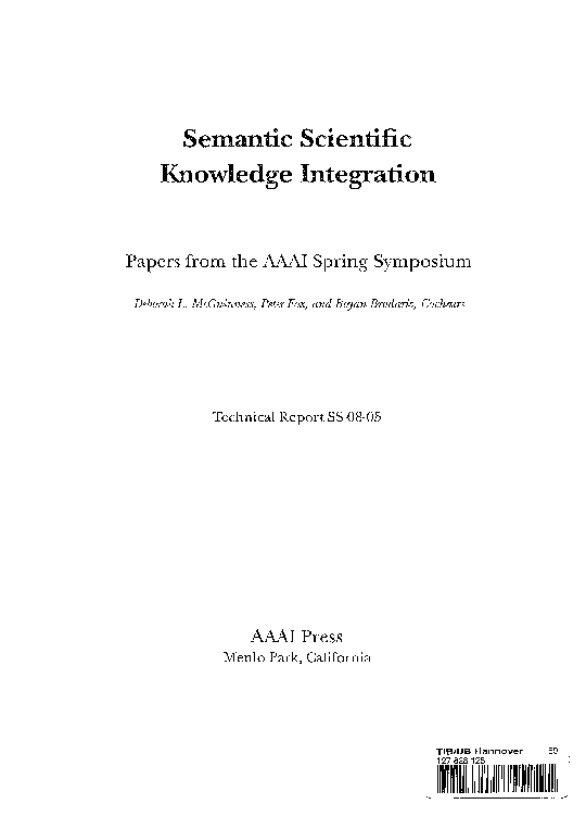 (PDF) Semantic scientific knowledge integration : Papers from the AAAI Spring Symposium ...