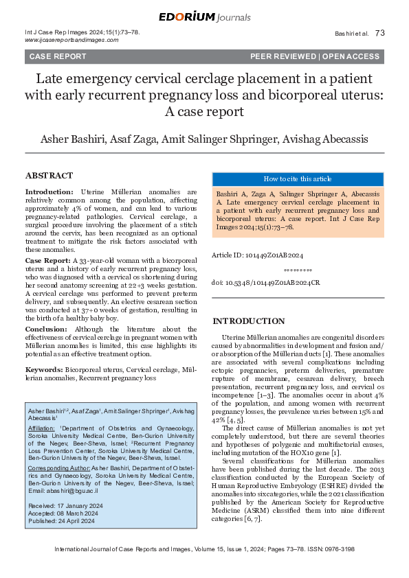 (PDF) Late emergency cervical cerclage placement in a patient with ...