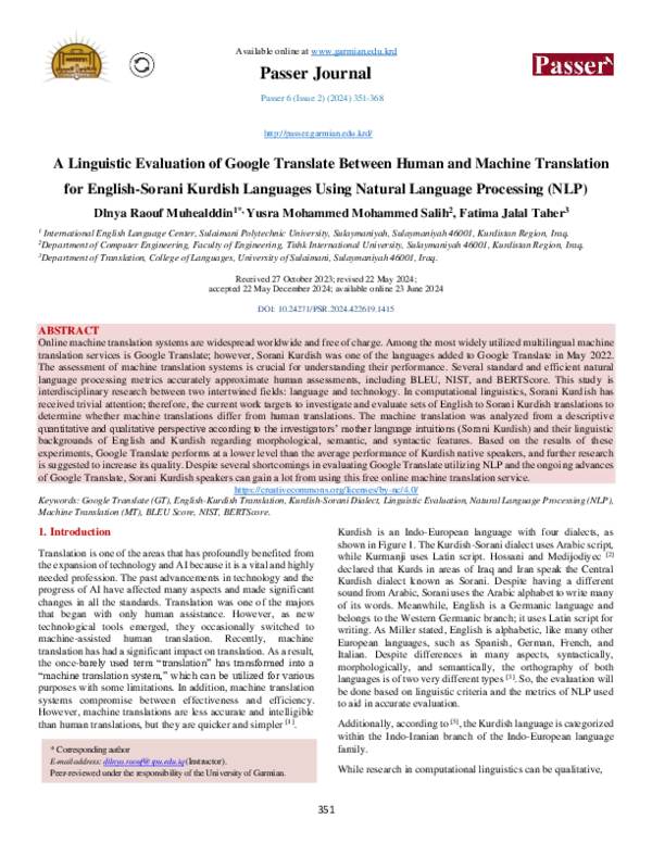 (PDF) A Linguistic Evaluation of Google Translate Between Human and Machine Translation for ...