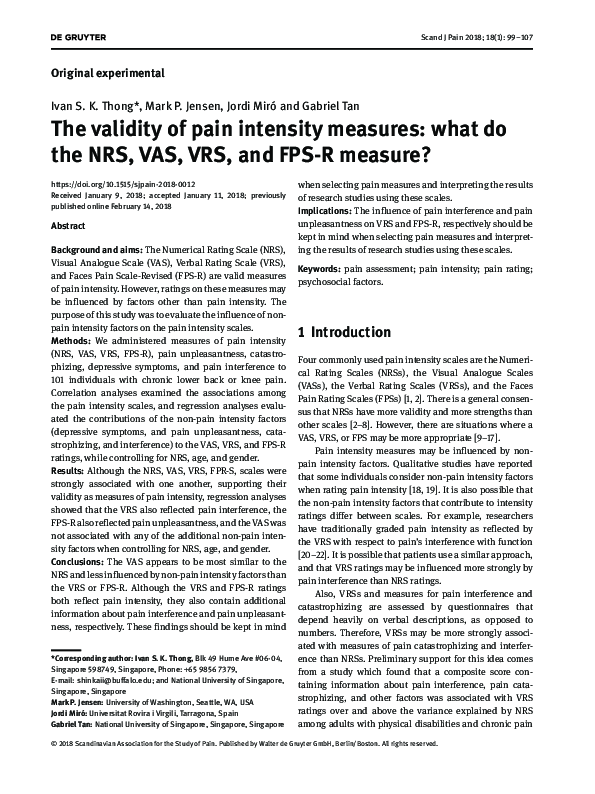 (PDF) The validity of pain intensity measures: what do the NRS, VAS ...