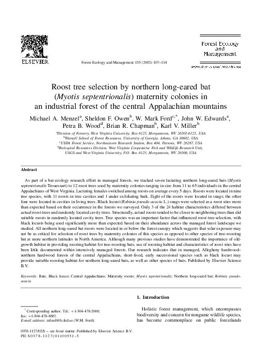 (PDF) Roost tree selection by northern long-eared bat (Myotis ...