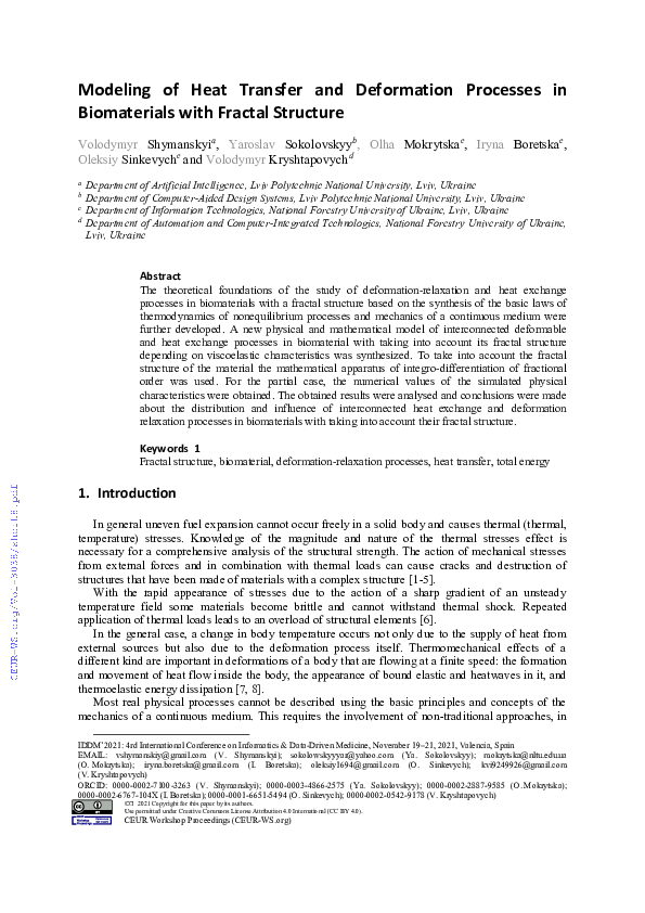 (PDF) Modeling of Heat Transfer and Deformation Processes in Biomaterials with Fractal Structure