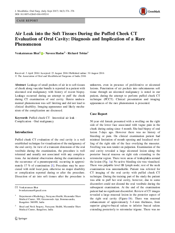 (PDF) Air Leak into the Soft Tissues During the Puffed Cheek CT ...