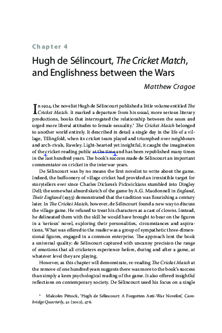 (PDF) Hugh de Selincourt, The Cricket Match and Englishness between the ...