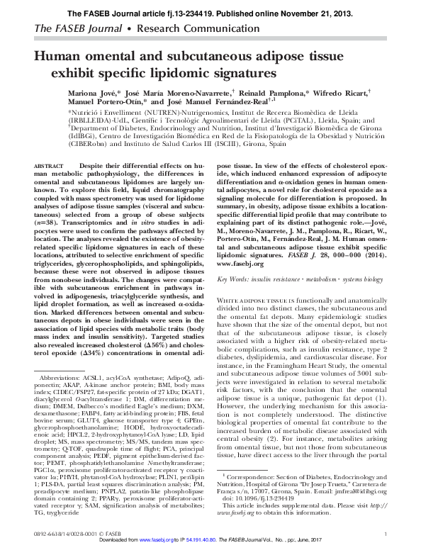 (PDF) Human omental and subcutaneous adipose tissue exhibit specific lipidomic signatures