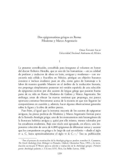 (PDF) Dos epigramatistas griegos en Roma: Filodemo y Marco Argentario
