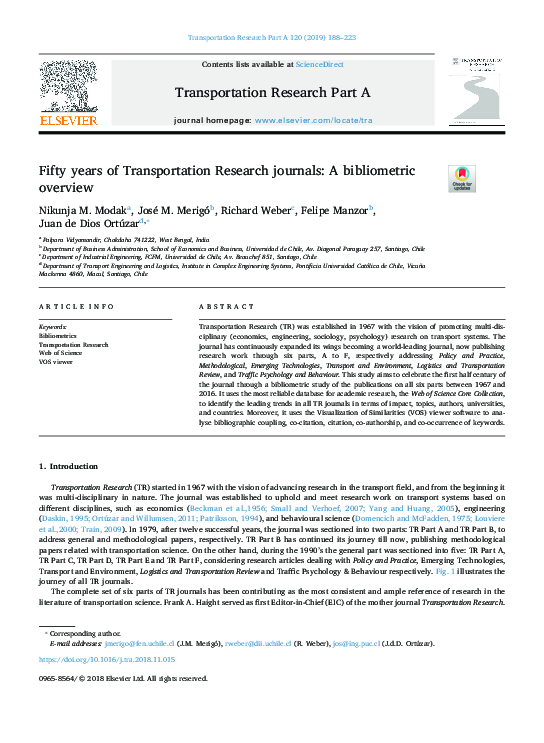(PDF) Fifty years of Transportation Research journals: A bibliometric ...
