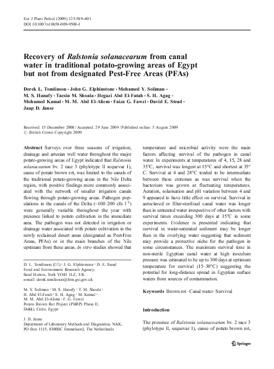 (PDF) Recovery of Ralstonia solanacearum from canal water in ...