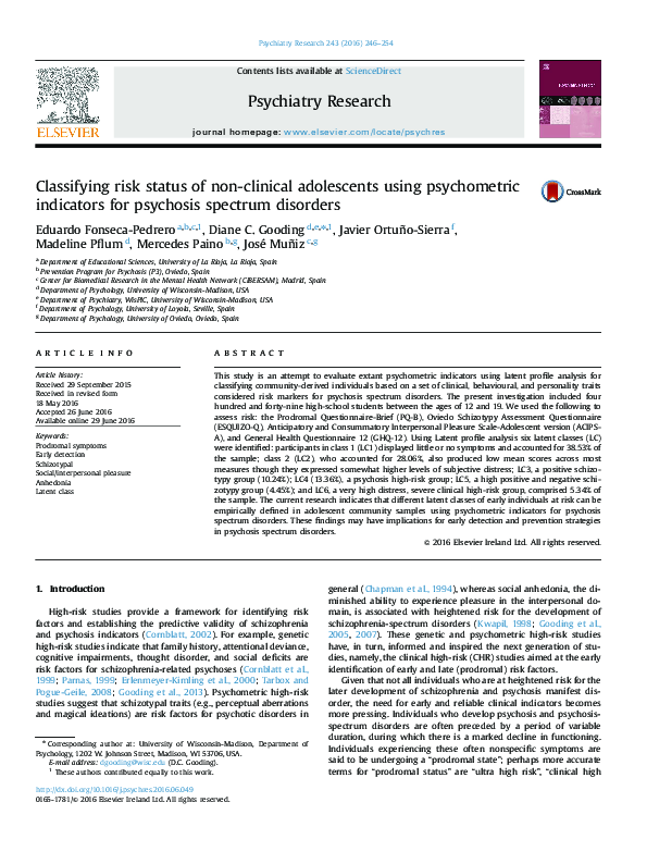 (PDF) Classifying risk status of non-clinical adolescents using psychometric indicators for ...
