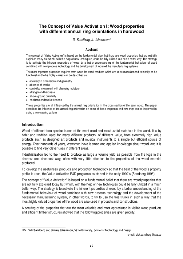 (PDF) The Concept of Value Activation I : Wood properties with ...