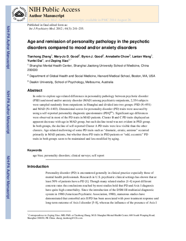 (PDF) Age and Remission of Personality Pathology in the Psychotic ...