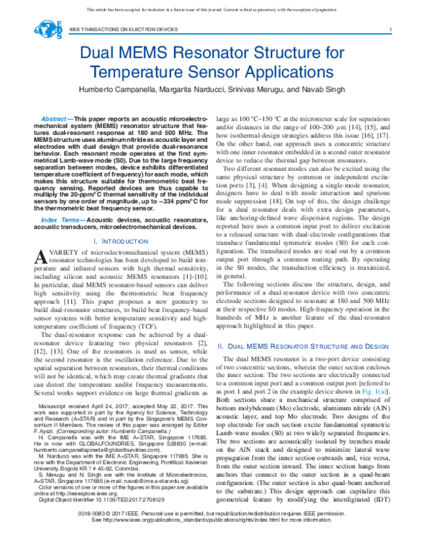 (PDF) Dual MEMS Resonator Structure for Temperature Sensor Applications