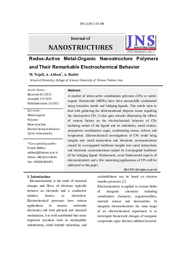 (PDF) Redox-Active Metal-Organic Nanostructure Polymers and Their ...