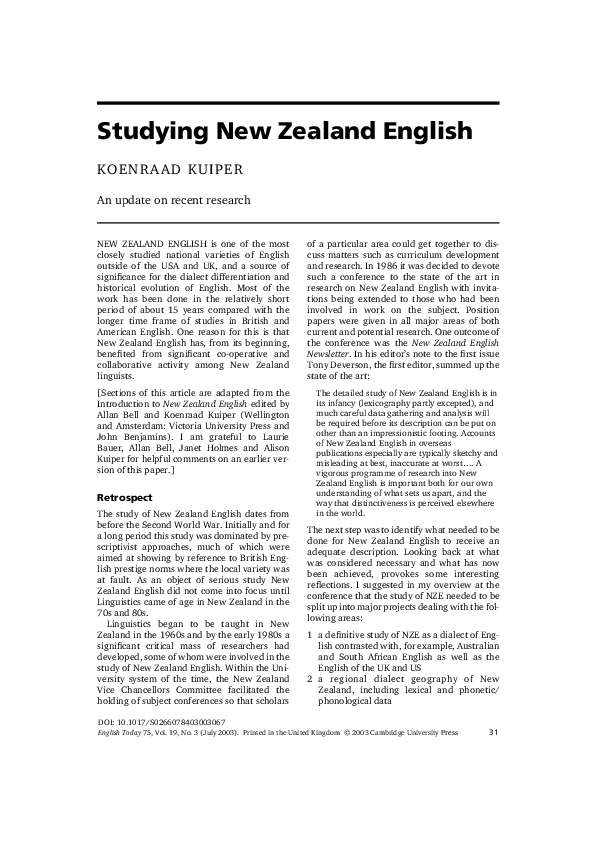 (PDF) Studying New Zealand English