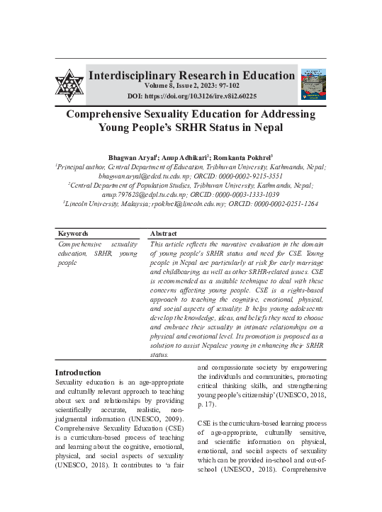 Pdf Comprehensive Sexuality Education For Addressing Young Peoples 5863