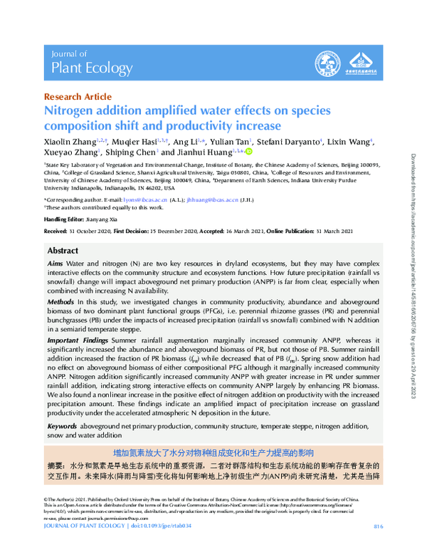 (PDF) Nitrogen addition amplified water effects on species composition ...