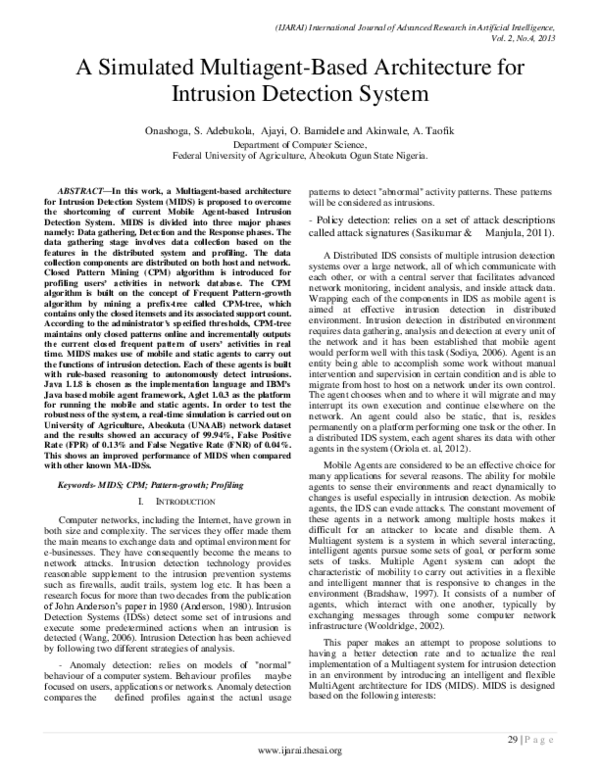 (PDF) A Simulated Multiagent-Based Architecture for Intrusion Detection System