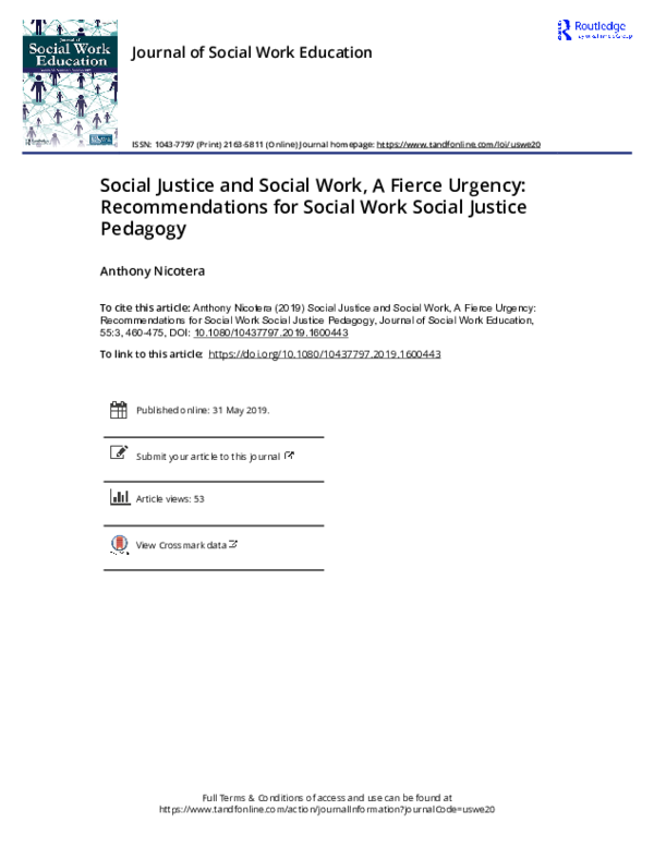 (PDF) Social Justice and Social Work, A Fierce Urgency: Recommendations ...